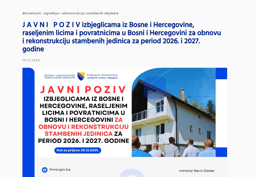 OBJAVLJEN JAVNI POZIV ZA OBNOVU I REKONSTRUKCIJU STAMBENIH JEDINICA – Radio Olovo